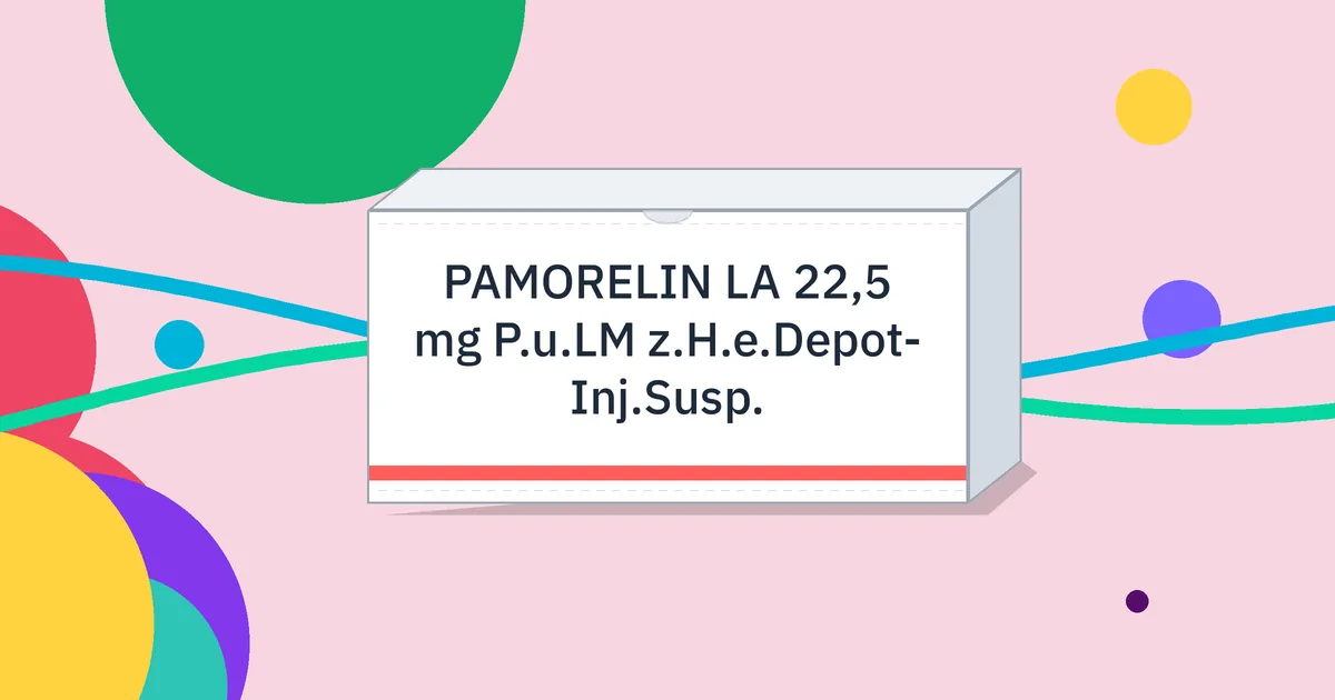 Symbolbild: Packung mit der Aufschrift PAMORELIN LA 22,5 mg P.u.LM z.H.e.Depot-Inj.Susp. (PZN 19334867) – Verfügbarkeit und Bezug in Apotheken in Frankfurt am Main