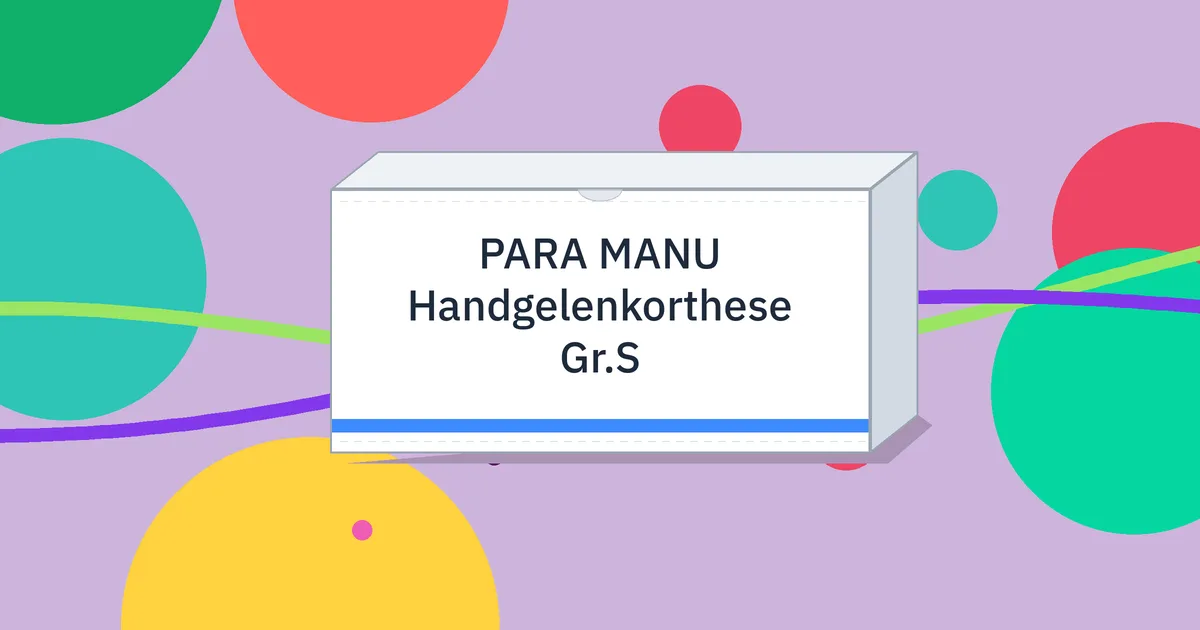 Symbolbild: Packung mit der Aufschrift PARA MANU Handgelenkorthese Gr.S (PZN 06989874) – Verfügbarkeit und Bezug in Apotheken in Frankfurt am Main