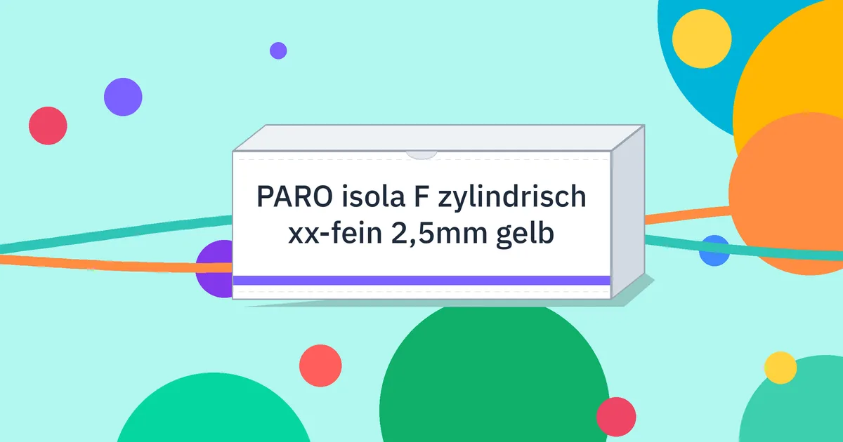 Symbolbild: Packung mit der Aufschrift PARO isola F zylindrisch xx-fein 2,5mm gelb (PZN 17372935) – Verfügbarkeit und Bezug in Apotheken in Frankfurt am Main