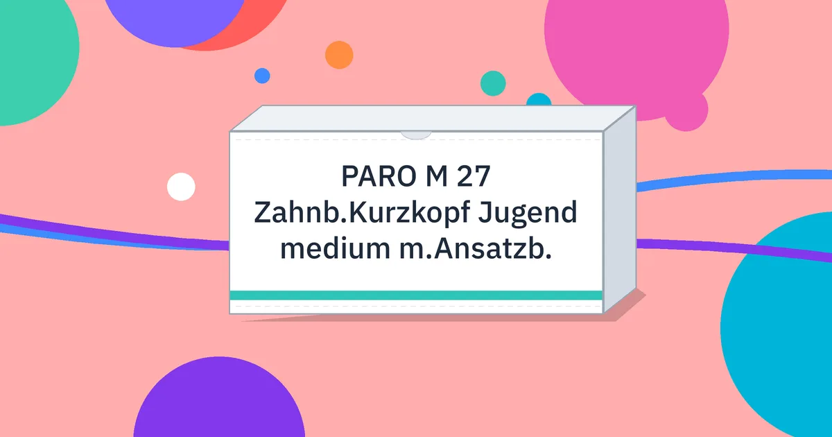 Symbolbild: Packung mit der Aufschrift PARO M 27 Zahnb.Kurzkopf Jugend medium m.Ansatzb. (PZN 07620734) – Verfügbarkeit und Bezug in Apotheken in Frankfurt am Main