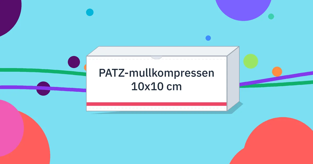 Symbolbild: Packung mit der Aufschrift PATZ-mullkompressen 10x10 cm (PZN 06813307) – Verfügbarkeit und Bezug in Apotheken in Frankfurt am Main