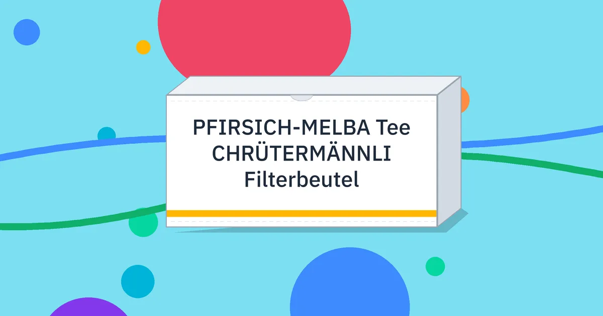 Symbolbild: Packung mit der Aufschrift PFIRSICH-MELBA Tee CHRÜTERMÄNNLI Filterbeutel (PZN 05020668) – Verfügbarkeit und Bezug in Apotheken in Frankfurt am Main