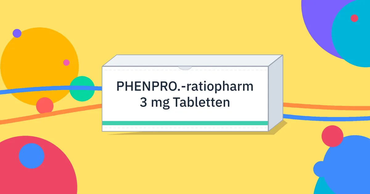 Symbolbild: Packung mit der Aufschrift PHENPRO.-ratiopharm 3 mg Tabletten (PZN 04582134) – Verfügbarkeit und Bezug in Apotheken in Frankfurt am Main