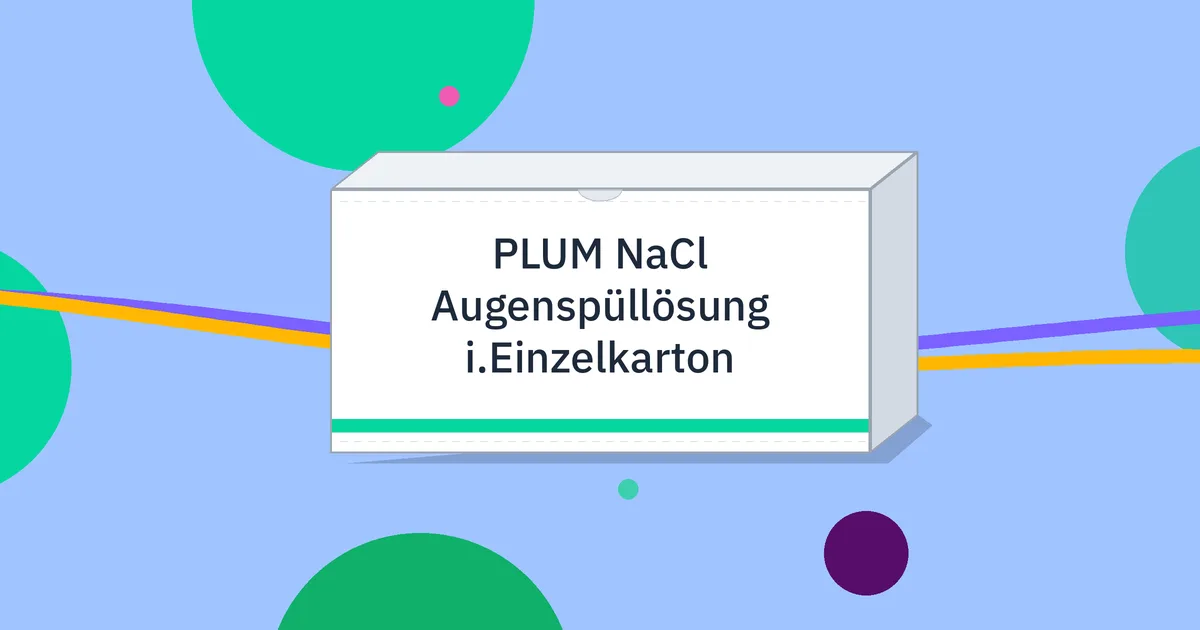Symbolbild: Packung mit der Aufschrift PLUM NaCl Augenspüllösung i.Einzelkarton (PZN 11535388) – Verfügbarkeit und Bezug in Apotheken in Frankfurt am Main