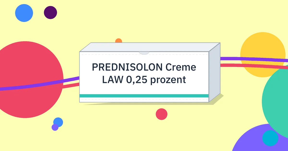 Symbolbild: Packung mit der Aufschrift PREDNISOLON Creme LAW 0,25 prozent (PZN 04097812) – Verfügbarkeit und Bezug in Apotheken in Frankfurt am Main