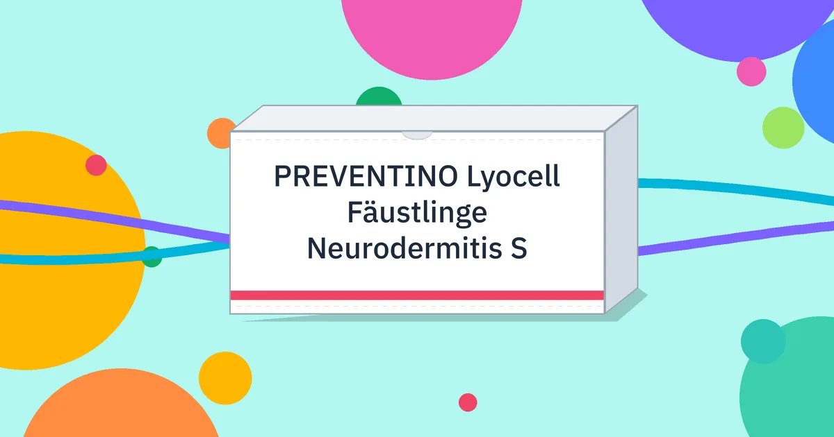 Symbolbild: Packung mit der Aufschrift PREVENTINO Lyocell Fäustlinge Neurodermitis S (PZN 16895246) – Verfügbarkeit und Bezug in Apotheken in Frankfurt am Main