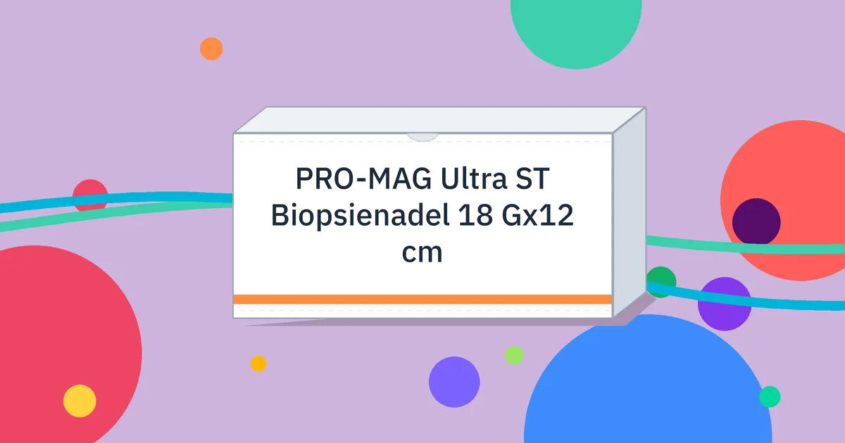 Symbolbild: Packung mit der Aufschrift PRO-MAG Ultra ST Biopsienadel 18 Gx12 cm (PZN 06768989) – Verfügbarkeit und Bezug in Apotheken in Frankfurt am Main