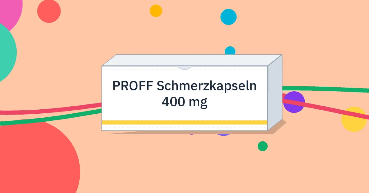 Symbolbild: Packung mit der Aufschrift PROFF Schmerzkapseln 400 mg (PZN 11600335) – Verfügbarkeit und Bezug in Apotheken in Frankfurt am Main