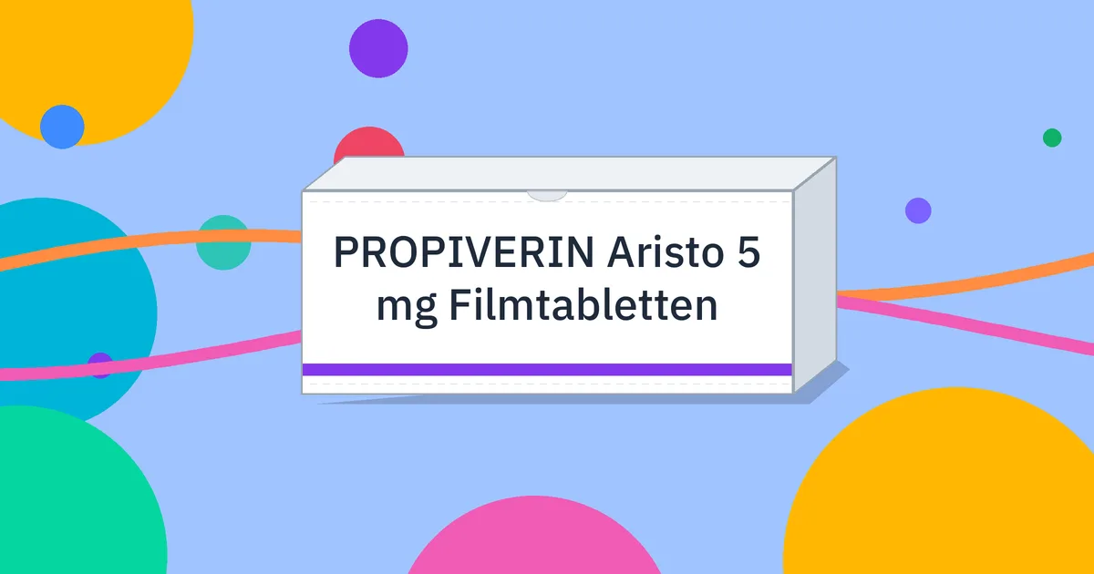 Symbolbild: Packung mit der Aufschrift PROPIVERIN Aristo 5 mg Filmtabletten (PZN 07795422) – Verfügbarkeit und Bezug in Apotheken in Frankfurt am Main