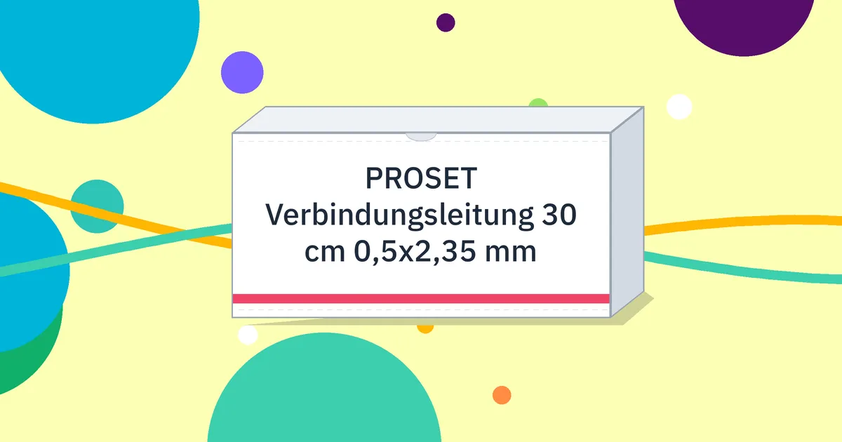Symbolbild: Packung mit der Aufschrift PROSET Verbindungsleitung 30 cm 0,5x2,35 mm (PZN 11865708) – Verfügbarkeit und Bezug in Apotheken in Frankfurt am Main