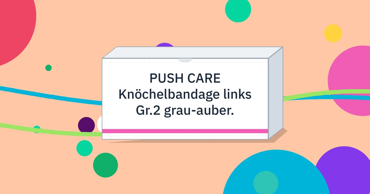 Symbolbild: Packung mit der Aufschrift PUSH CARE Knöchelbandage links Gr.2 grau-auber. (PZN 04856614) – Verfügbarkeit und Bezug in Apotheken in Frankfurt am Main