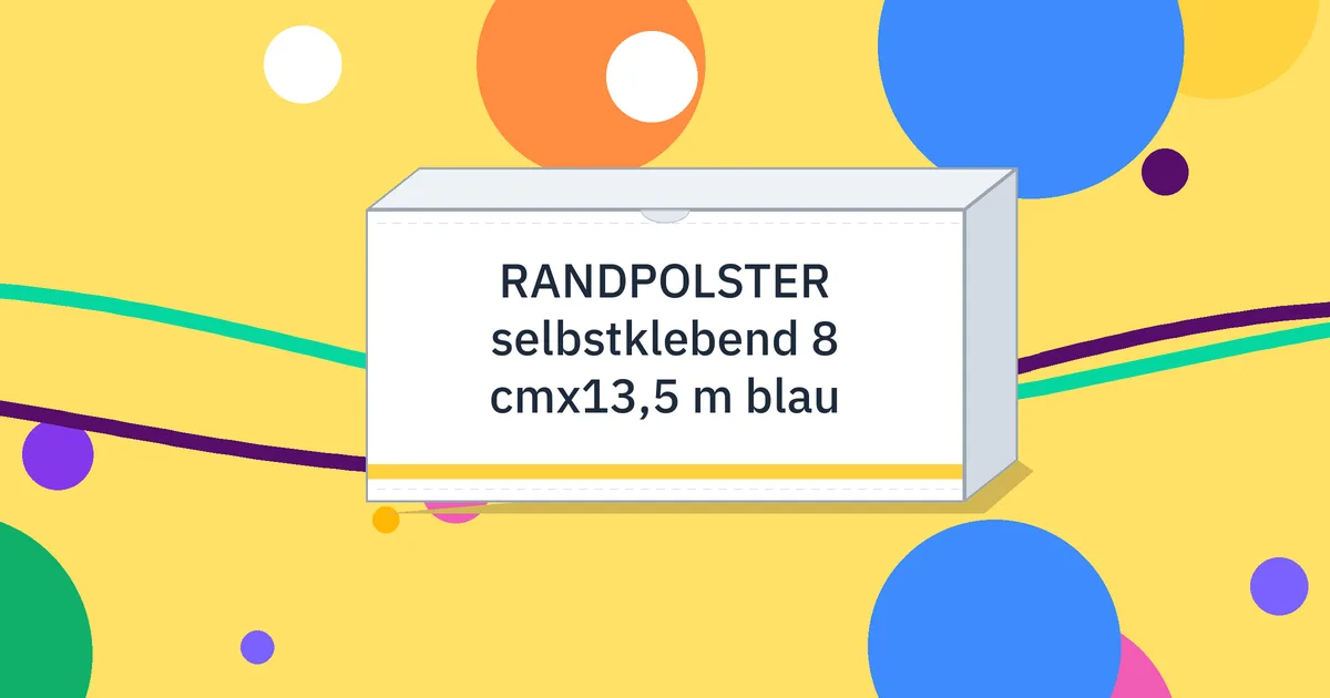 Symbolbild: Packung mit der Aufschrift RANDPOLSTER selbstklebend 8 cmx13,5 m blau (PZN 09205850) – Verfügbarkeit und Bezug in Apotheken in Frankfurt am Main