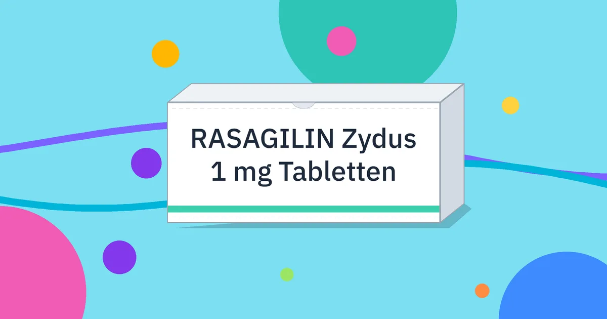 Symbolbild: Packung mit der Aufschrift RASAGILIN Zydus 1 mg Tabletten (PZN 13425037) – Verfügbarkeit und Bezug in Apotheken in Frankfurt am Main