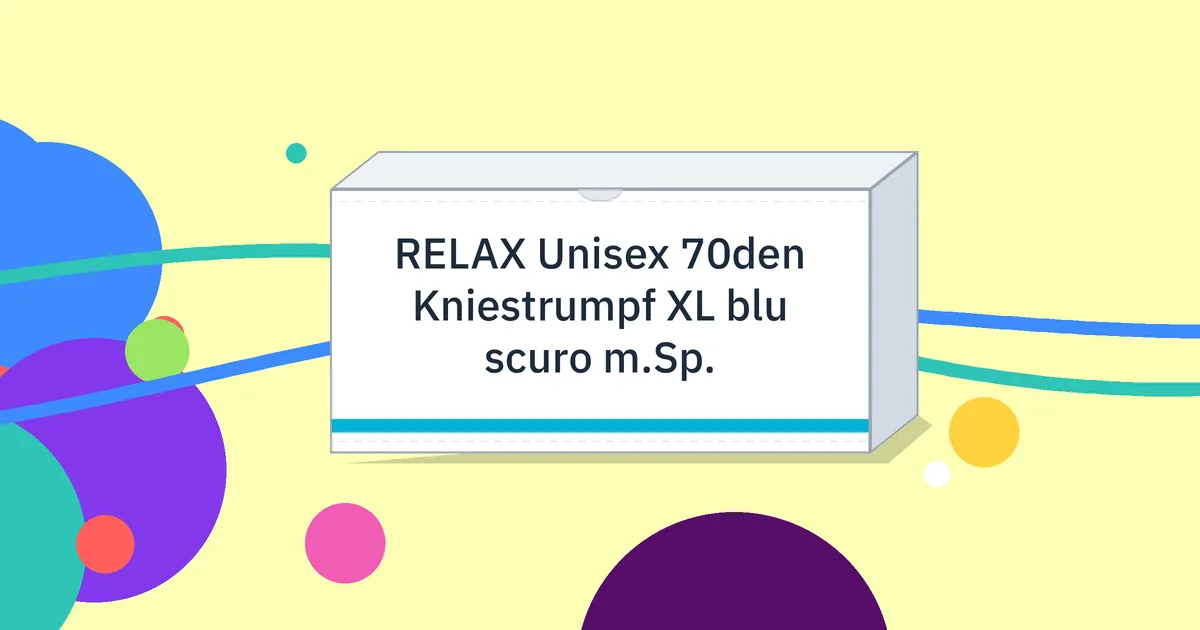 Symbolbild: Packung mit der Aufschrift RELAX Unisex 70den Kniestrumpf XL blu scuro m.Sp. (PZN 01379964) – Verfügbarkeit und Bezug in Apotheken in Frankfurt am Main