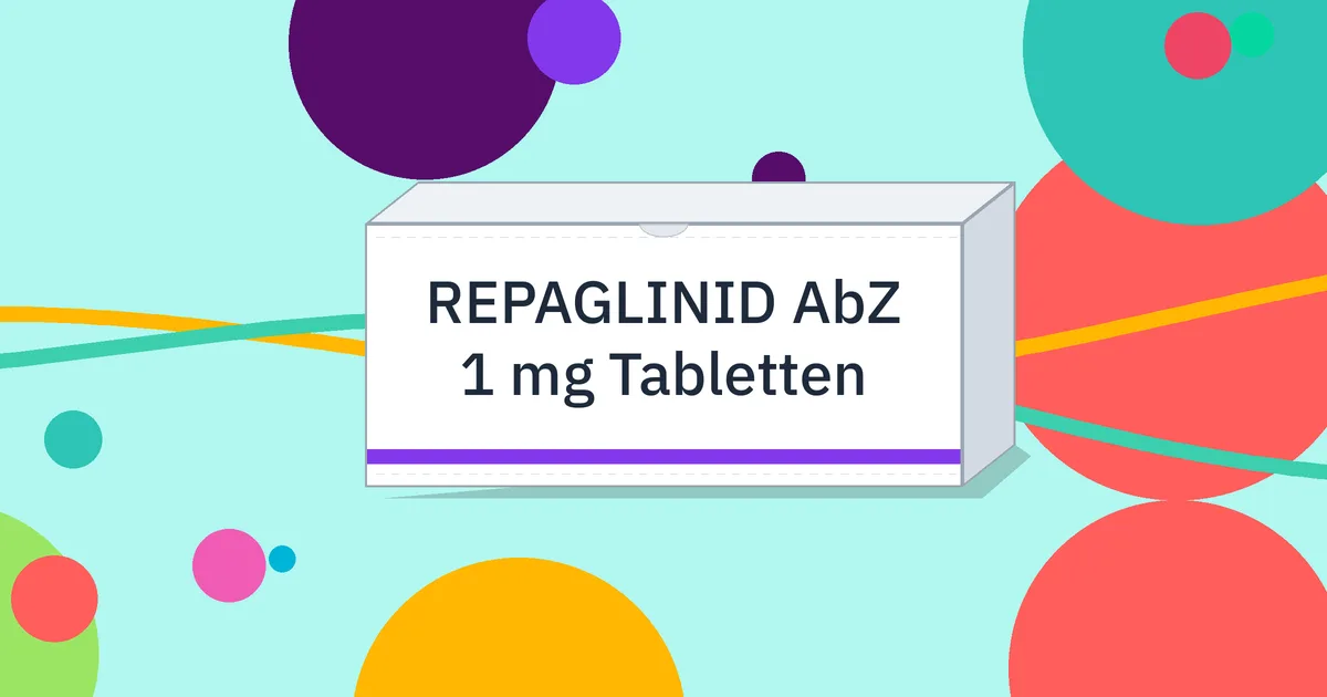 Symbolbild: Packung mit der Aufschrift REPAGLINID AbZ 1 mg Tabletten (PZN 02850205) – Verfügbarkeit und Bezug in Apotheken in Frankfurt am Main