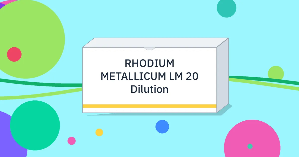 Symbolbild: Packung mit der Aufschrift RHODIUM METALLICUM LM 20 Dilution (PZN 13050494) – Verfügbarkeit und Bezug in Apotheken in Frankfurt am Main