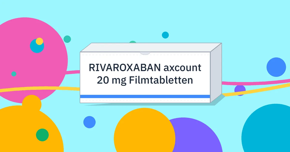 Symbolbild: Packung mit der Aufschrift RIVAROXABAN axcount 20 mg Filmtabletten (PZN 20081555) – Verfügbarkeit und Bezug in Apotheken in Frankfurt am Main