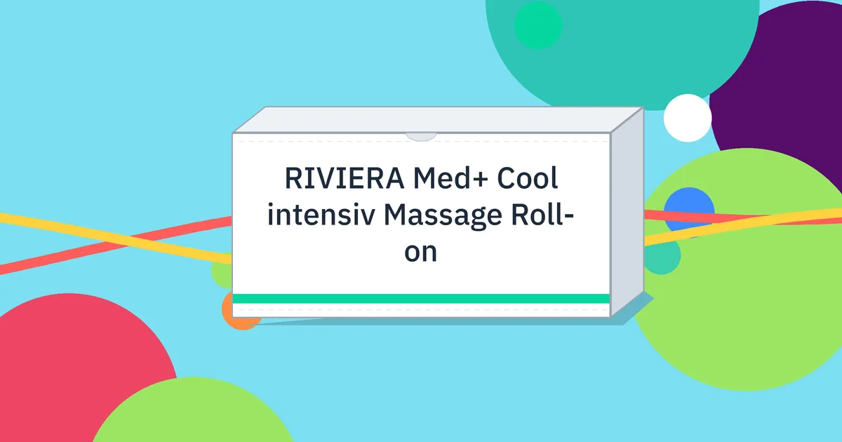 Symbolbild: Packung mit der Aufschrift RIVIERA Med+ Cool intensiv Massage Roll-on (PZN 19302815) – Verfügbarkeit und Bezug in Apotheken in Frankfurt am Main