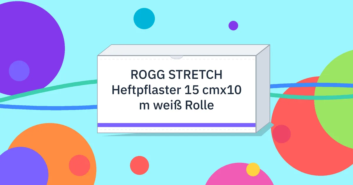 Symbolbild: Packung mit der Aufschrift ROGG STRETCH Heftpflaster 15 cmx10 m weiß Rolle (PZN 07150429) – Verfügbarkeit und Bezug in Apotheken in Frankfurt am Main