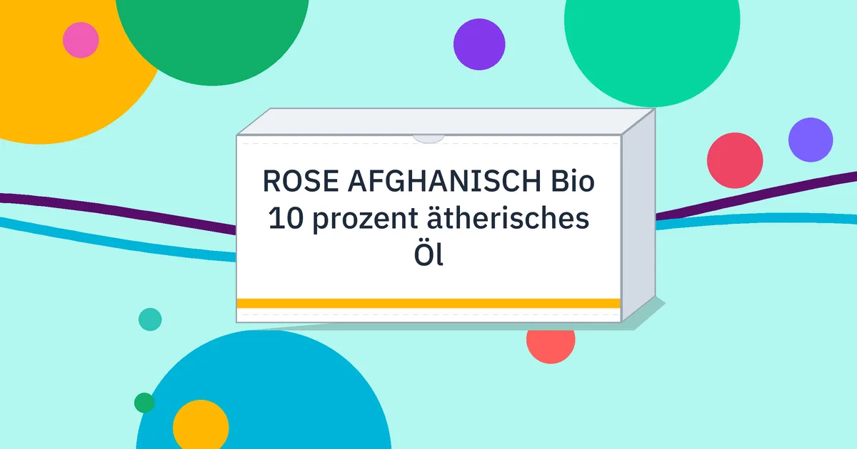 Symbolbild: Packung mit der Aufschrift ROSE AFGHANISCH Bio 10 prozent ätherisches Öl (PZN 10245688) – Verfügbarkeit und Bezug in Apotheken in Frankfurt am Main