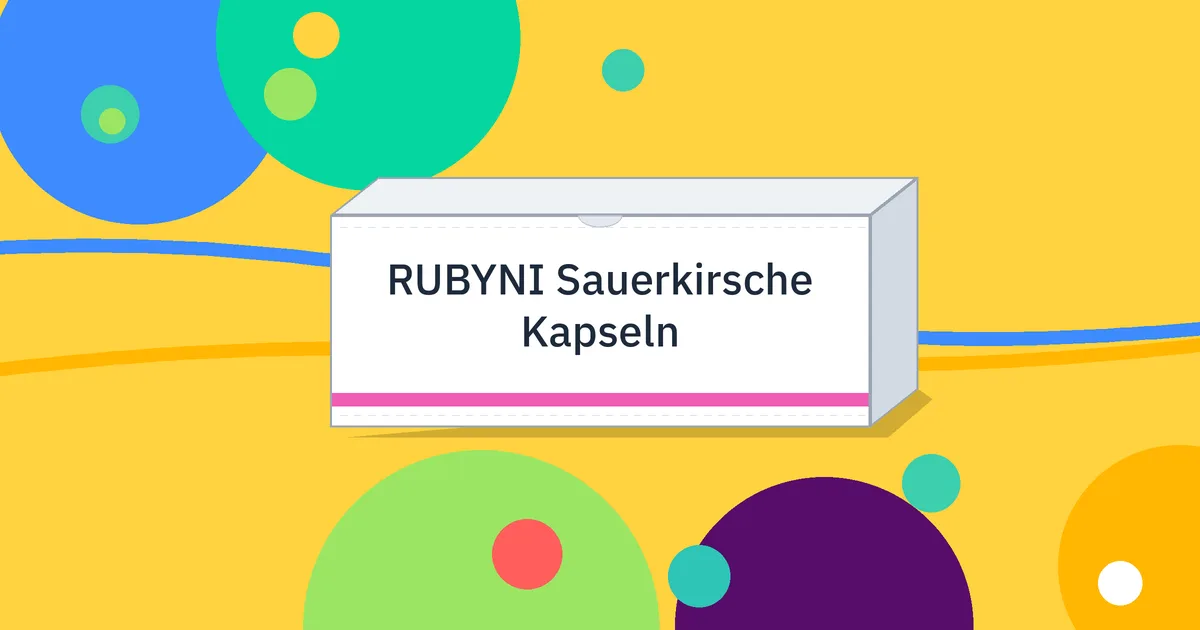 Symbolbild: Packung mit der Aufschrift RUBYNI Sauerkirsche Kapseln (PZN 18805365) – Verfügbarkeit und Bezug in Apotheken in Frankfurt am Main