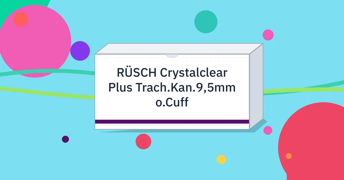 Symbolbild: Packung mit der Aufschrift RÜSCH Crystalclear Plus Trach.Kan.9,5mm o.Cuff (PZN 03433981) – Verfügbarkeit und Bezug in Apotheken in Frankfurt am Main