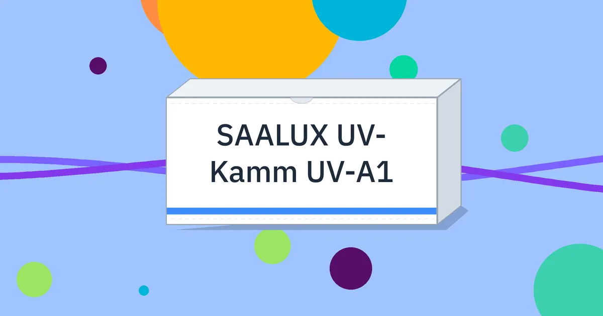 Symbolbild: Packung mit der Aufschrift SAALUX UV-Kamm UV-A1 (PZN 13169574) – Verfügbarkeit und Bezug in Apotheken in Frankfurt am Main