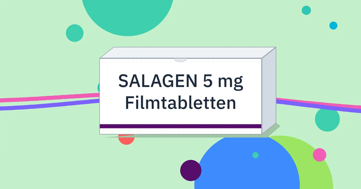 Symbolbild: Packung mit der Aufschrift SALAGEN 5 mg Filmtabletten (PZN 00202353) – Verfügbarkeit und Bezug in Apotheken in Frankfurt am Main