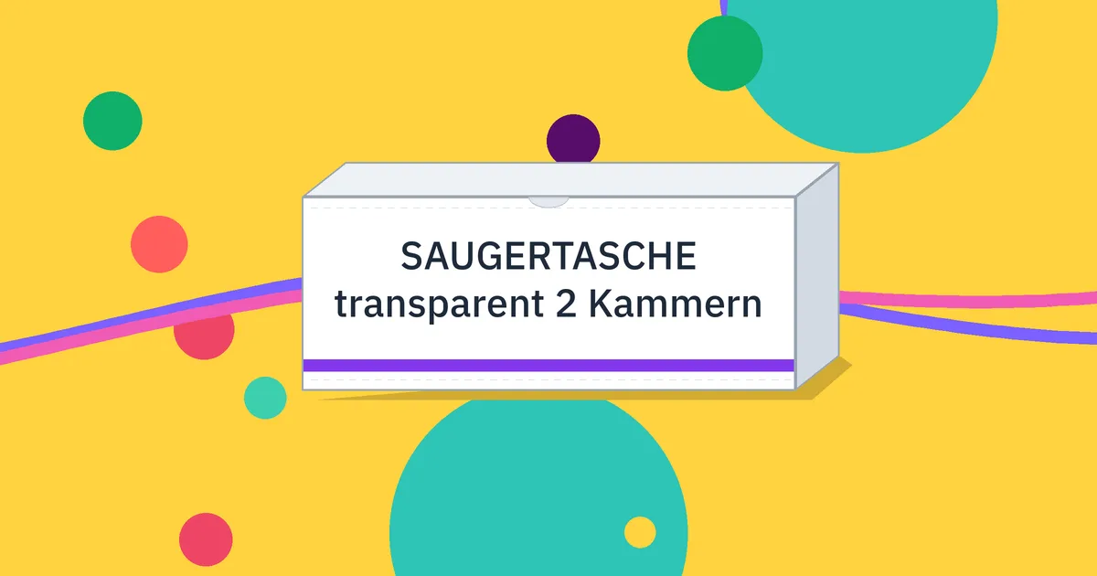 Symbolbild: Packung mit der Aufschrift SAUGERTASCHE transparent 2 Kammern (PZN 04703483) – Verfügbarkeit und Bezug in Apotheken in Frankfurt am Main