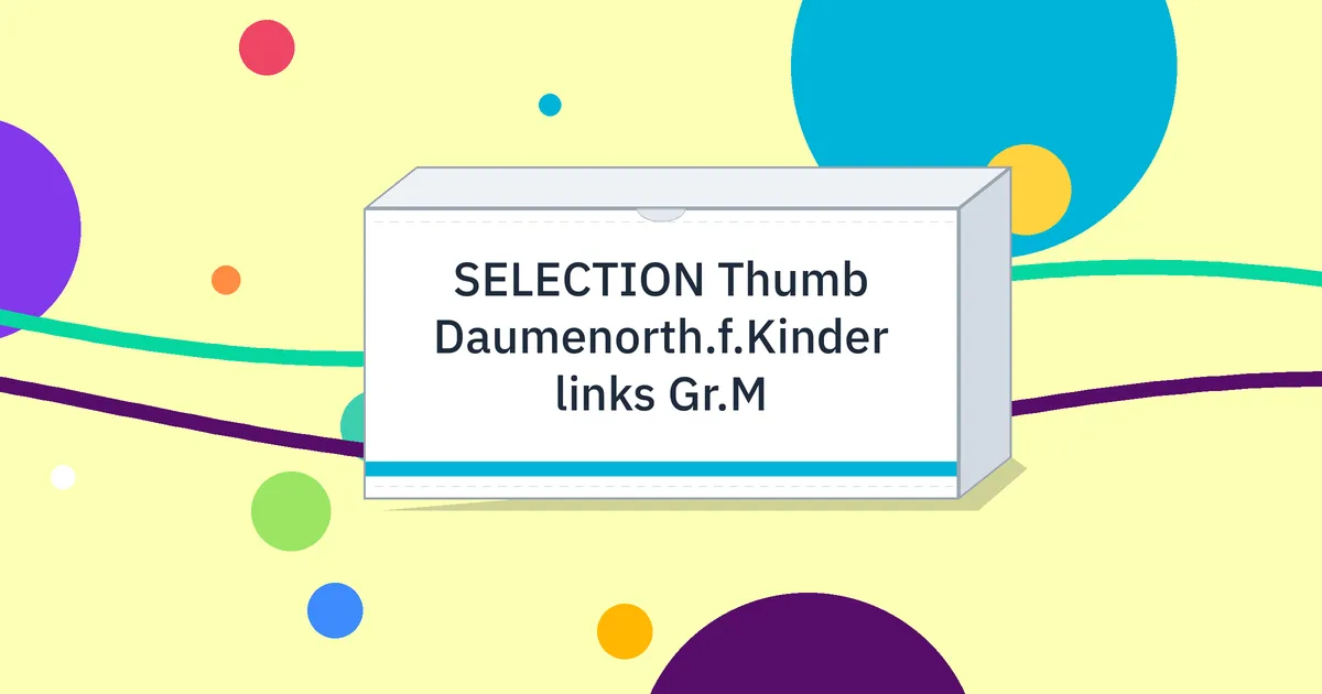 Symbolbild: Packung mit der Aufschrift SELECTION Thumb Daumenorth.f.Kinder links Gr.M (PZN 14048855) – Verfügbarkeit und Bezug in Apotheken in Frankfurt am Main