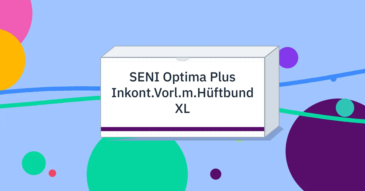 Symbolbild: Packung mit der Aufschrift SENI Optima Plus Inkont.Vorl.m.Hüftbund XL (PZN 18012498) – Verfügbarkeit und Bezug in Apotheken in Frankfurt am Main