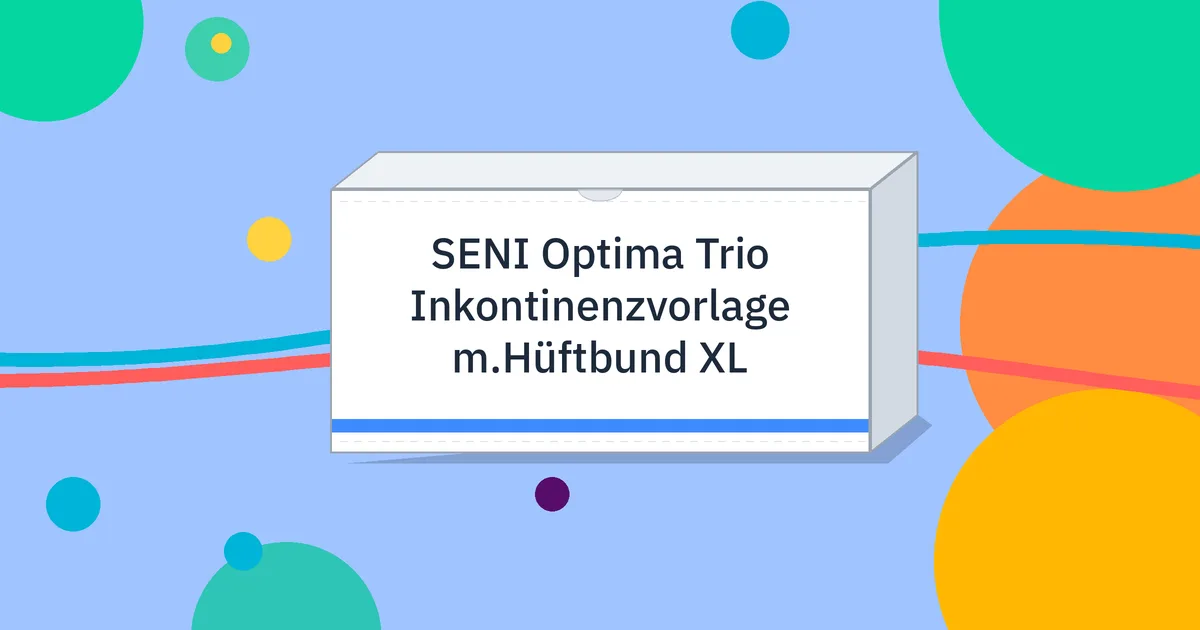 Symbolbild: Packung mit der Aufschrift SENI Optima Trio Inkontinenzvorlage m.Hüftbund XL (PZN 01691489) – Verfügbarkeit und Bezug in Apotheken in Frankfurt am Main