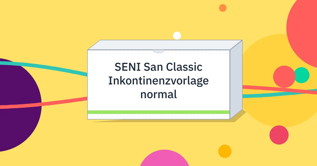Symbolbild: Packung mit der Aufschrift SENI San Classic Inkontinenzvorlage normal (PZN 17894119) – Verfügbarkeit und Bezug in Apotheken in Frankfurt am Main