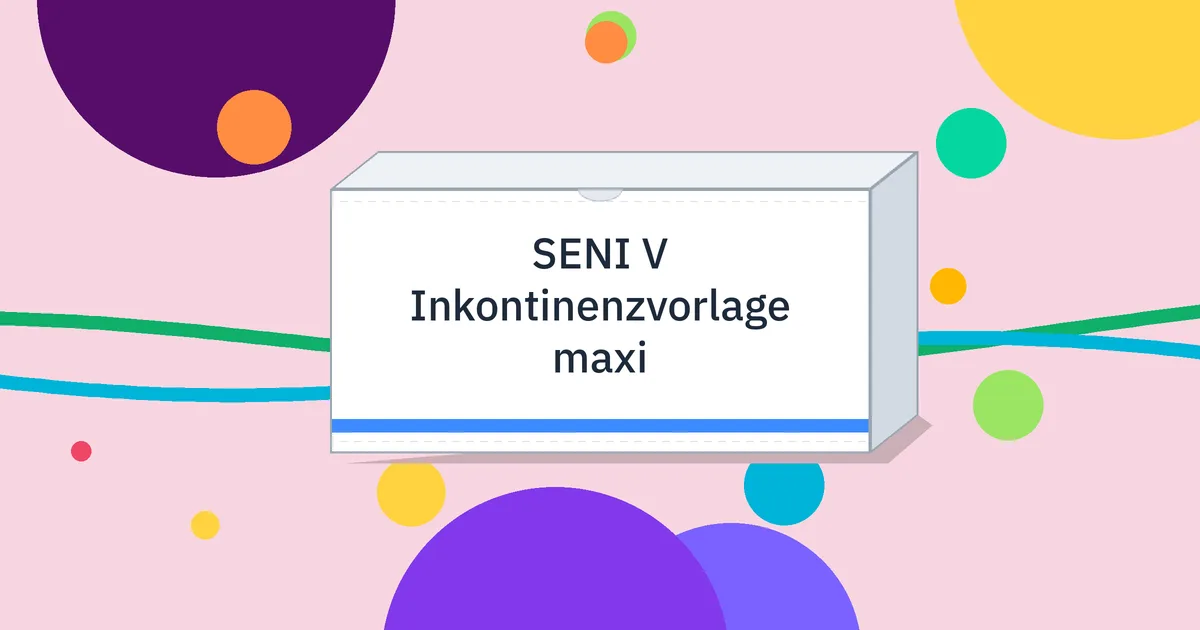 Symbolbild: Packung mit der Aufschrift SENI V Inkontinenzvorlage maxi (PZN 03132015) – Verfügbarkeit und Bezug in Apotheken in Frankfurt am Main