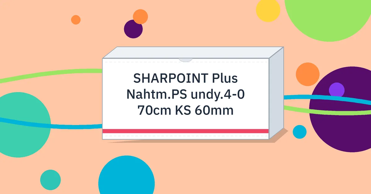 Symbolbild: Packung mit der Aufschrift SHARPOINT Plus Nahtm.PS undy.4-0 70cm KS 60mm (PZN 17996050) – Verfügbarkeit und Bezug in Apotheken in Frankfurt am Main