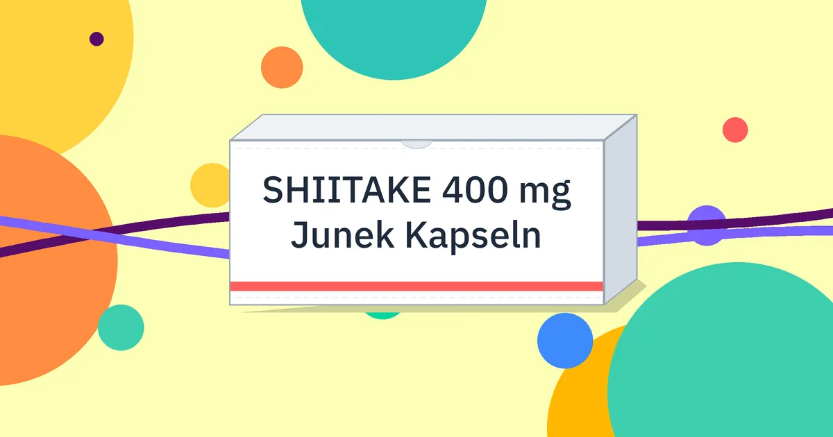 Symbolbild: Packung mit der Aufschrift SHIITAKE 400 mg Junek Kapseln (PZN 01107527) – Verfügbarkeit und Bezug in Apotheken in Frankfurt am Main