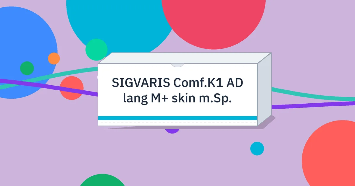 Symbolbild: Packung mit der Aufschrift SIGVARIS Comf.K1 AD lang M+ skin m.Sp. (PZN 17042043) – Verfügbarkeit und Bezug in Apotheken in Frankfurt am Main