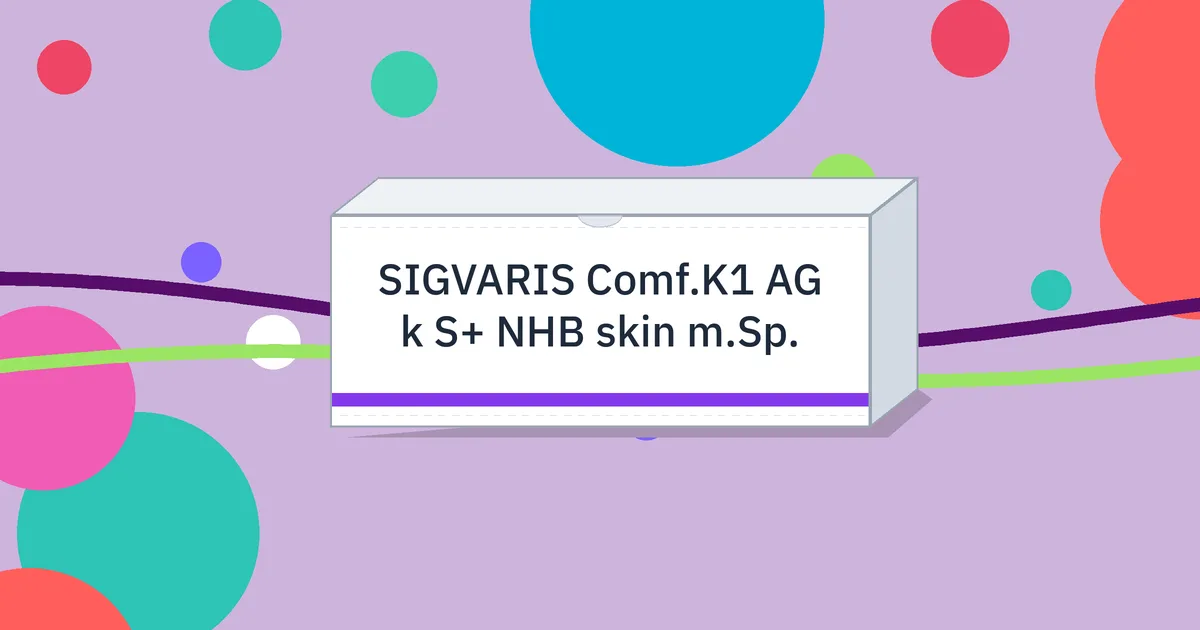 Symbolbild: Packung mit der Aufschrift SIGVARIS Comf.K1 AG k S+ NHB skin m.Sp. (PZN 17098440) – Verfügbarkeit und Bezug in Apotheken in Frankfurt am Main