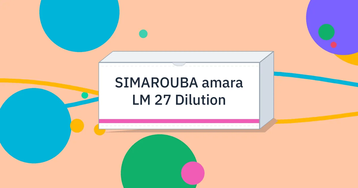 Symbolbild: Packung mit der Aufschrift SIMAROUBA amara LM 27 Dilution (PZN 13680315) – Verfügbarkeit und Bezug in Apotheken in Frankfurt am Main