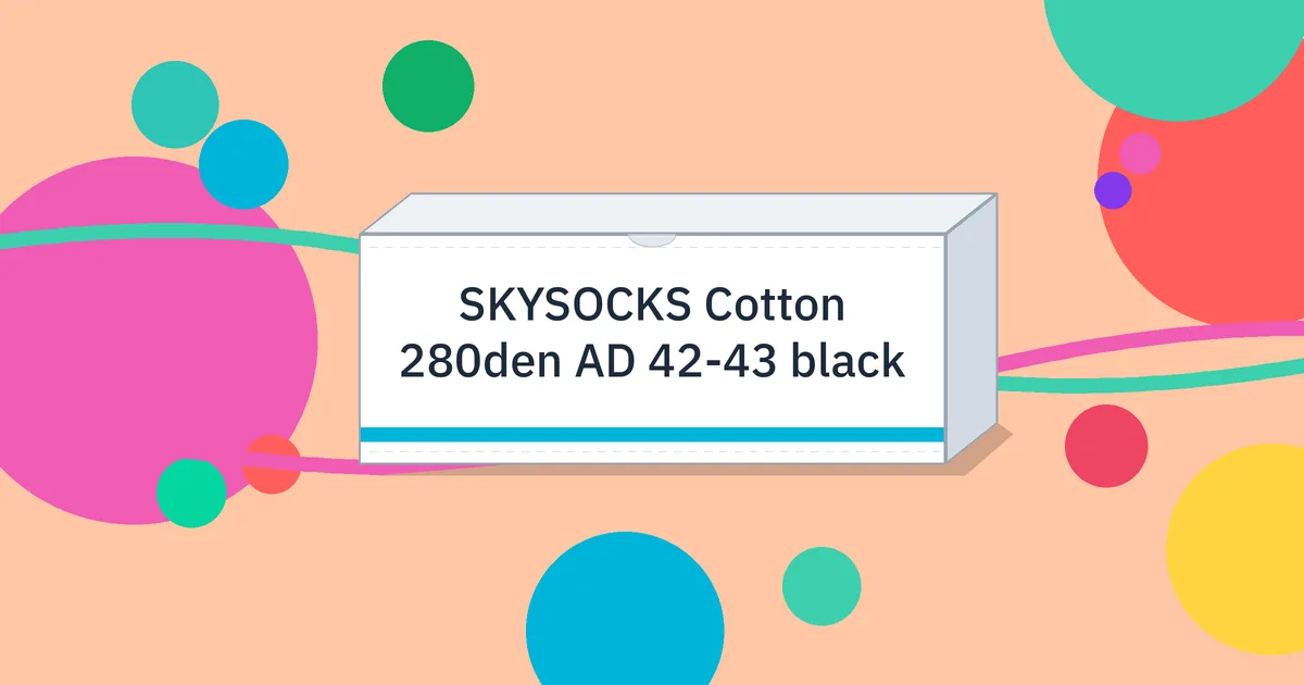 Symbolbild: Packung mit der Aufschrift SKYSOCKS Cotton 280den AD 42-43 black (PZN 18664120) – Verfügbarkeit und Bezug in Apotheken in Frankfurt am Main