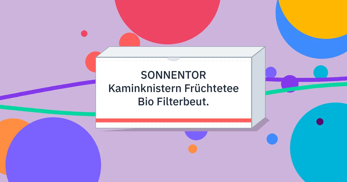 Symbolbild: Packung mit der Aufschrift SONNENTOR Kaminknistern Früchtetee Bio Filterbeut. (PZN 18901933) – Verfügbarkeit und Bezug in Apotheken in Frankfurt am Main