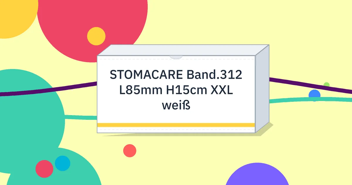 Symbolbild: Packung mit der Aufschrift STOMACARE Band.312 L85mm H15cm XXL weiß (PZN 09437187) – Verfügbarkeit und Bezug in Apotheken in Frankfurt am Main