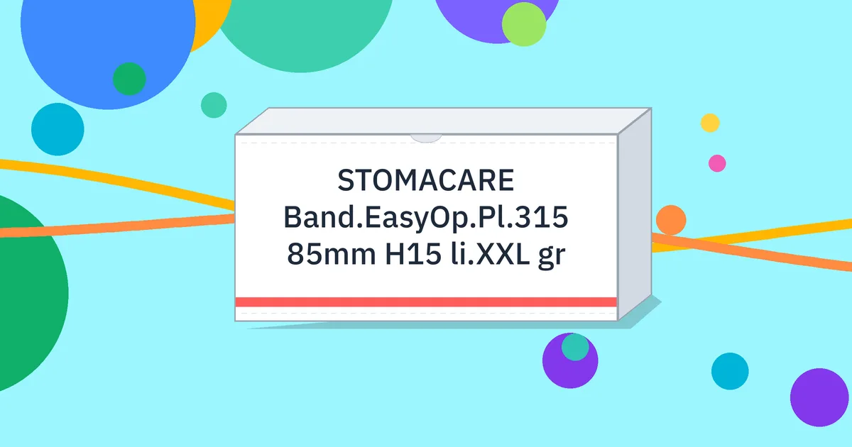 Symbolbild: Packung mit der Aufschrift STOMACARE Band.EasyOp.Pl.315 85mm H15 li.XXL gr (PZN 17905774) – Verfügbarkeit und Bezug in Apotheken in Frankfurt am Main