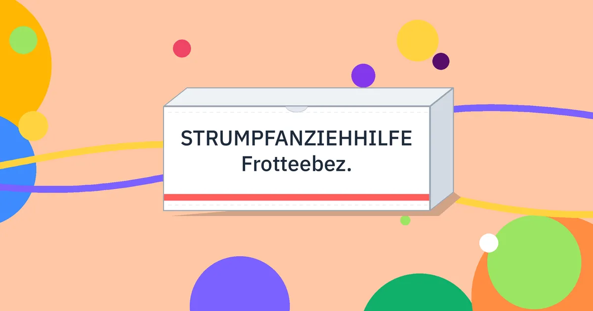 Symbolbild: Packung mit der Aufschrift STRUMPFANZIEHHILFE Frotteebez. (PZN 03800014) – Verfügbarkeit und Bezug in Apotheken in Frankfurt am Main