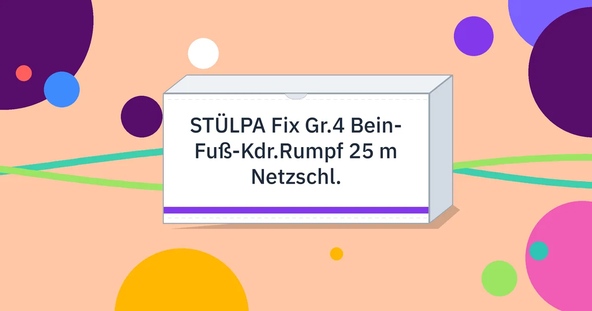 Symbolbild: Packung mit der Aufschrift STÜLPA Fix Gr.4 Bein-Fuß-Kdr.Rumpf 25 m Netzschl. (PZN 19477130) – Verfügbarkeit und Bezug in Apotheken in Frankfurt am Main