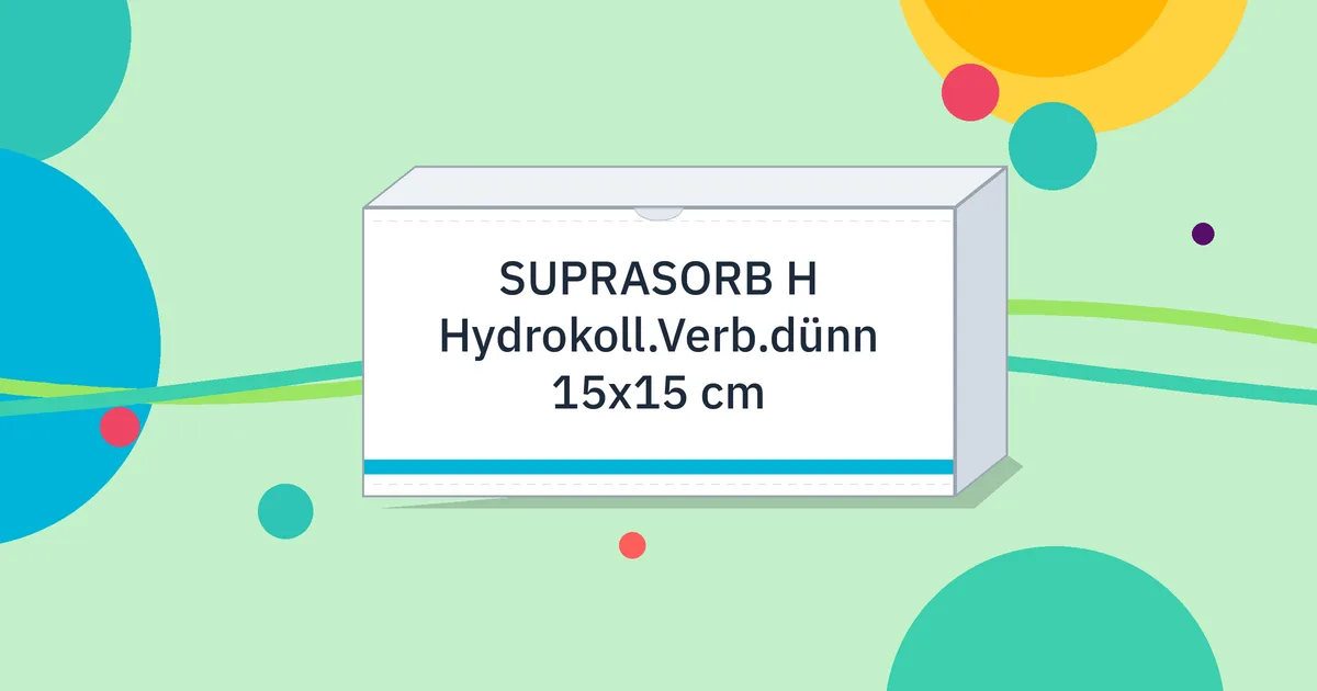 Symbolbild: Packung mit der Aufschrift SUPRASORB H Hydrokoll.Verb.dünn 15x15 cm (PZN 16261553) – Verfügbarkeit und Bezug in Apotheken in Frankfurt am Main