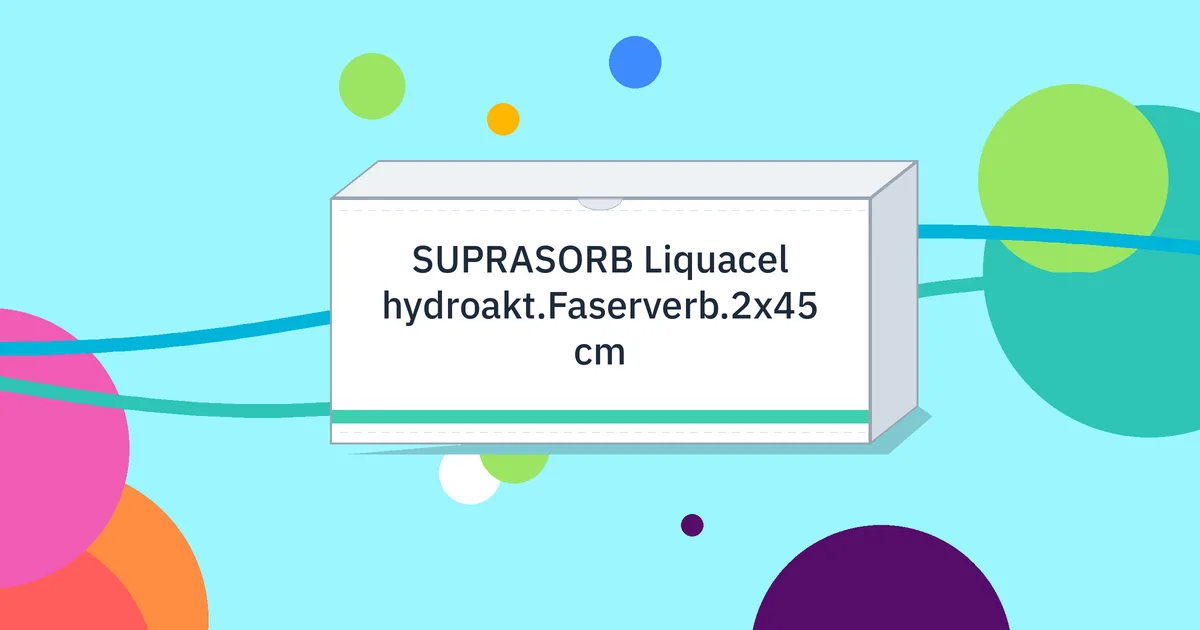 Symbolbild: Packung mit der Aufschrift SUPRASORB Liquacel hydroakt.Faserverb.2x45 cm (PZN 16123650) – Verfügbarkeit und Bezug in Apotheken in Frankfurt am Main