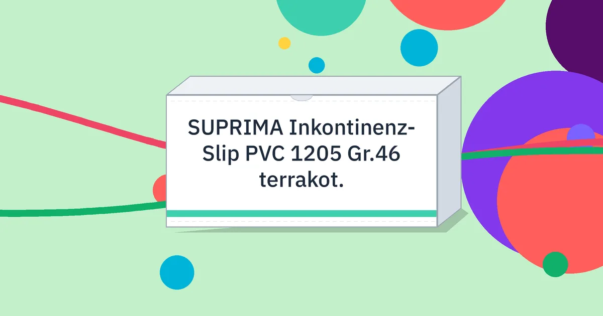 Symbolbild: Packung mit der Aufschrift SUPRIMA Inkontinenz-Slip PVC 1205 Gr.46 terrakot. (PZN 00413742) – Verfügbarkeit und Bezug in Apotheken in Frankfurt am Main