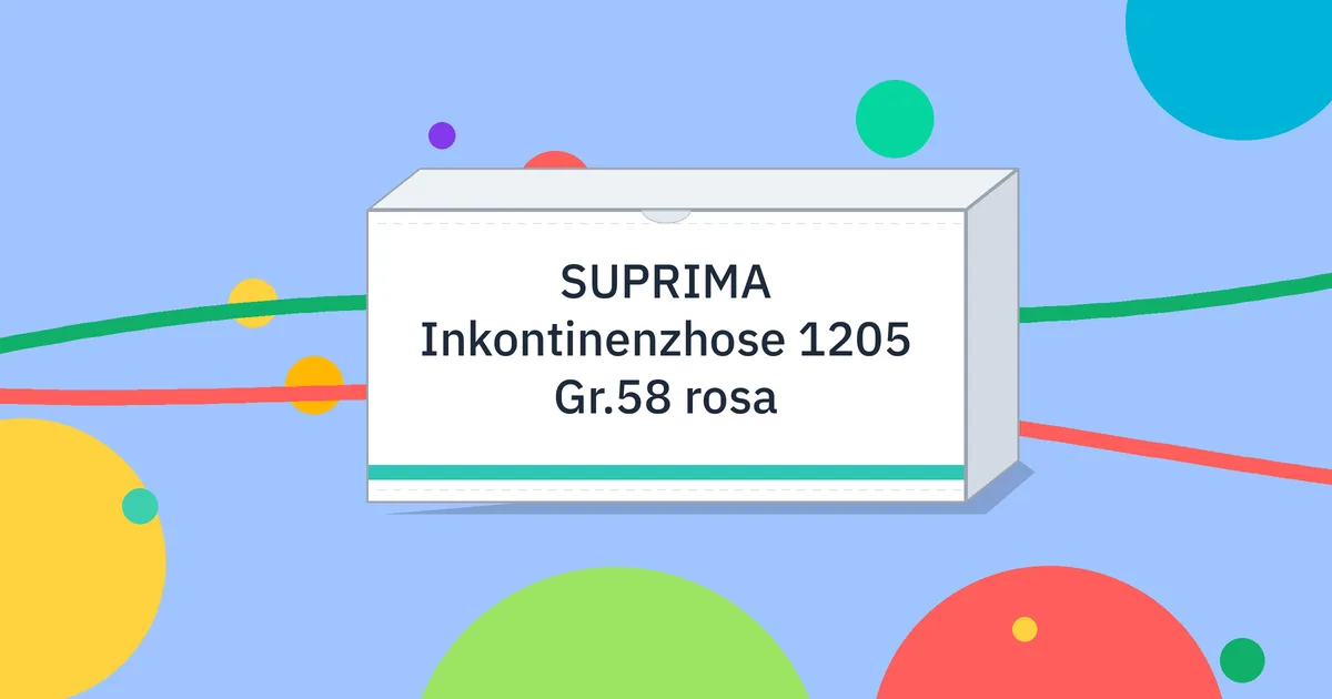 Symbolbild: Packung mit der Aufschrift SUPRIMA Inkontinenzhose 1205 Gr.58 rosa (PZN 03019773) – Verfügbarkeit und Bezug in Apotheken in Frankfurt am Main