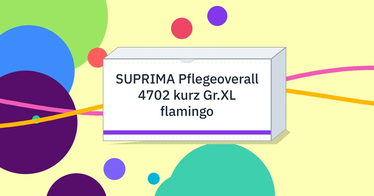 Symbolbild: Packung mit der Aufschrift SUPRIMA Pflegeoverall 4702 kurz Gr.XL flamingo (PZN 09376876) – Verfügbarkeit und Bezug in Apotheken in Frankfurt am Main